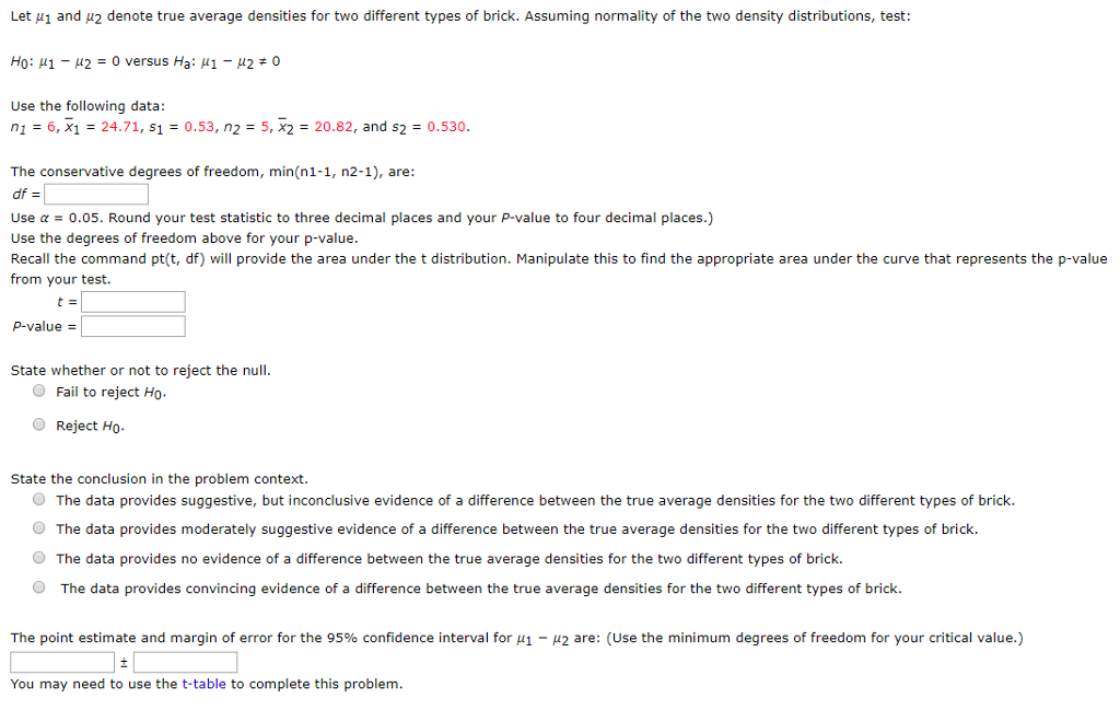 Solved Let ?1 and ?2 denote true average densities for two | Chegg.com