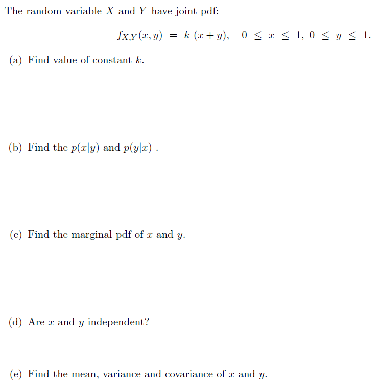Solved The random variable X and Y have joint pdf: fx,y(r, | Chegg.com