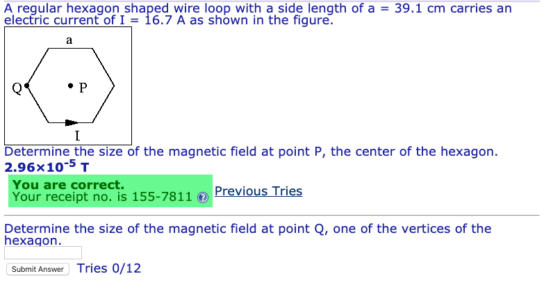 Solved A regular hexagon shaped wire loop with a side length | Chegg.com