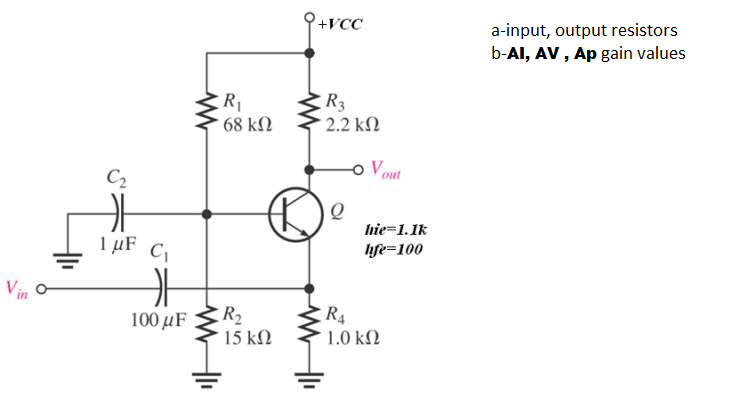 Solved 9+VCC a-input, output resistors b-AI, AV, Ap gain | Chegg.com
