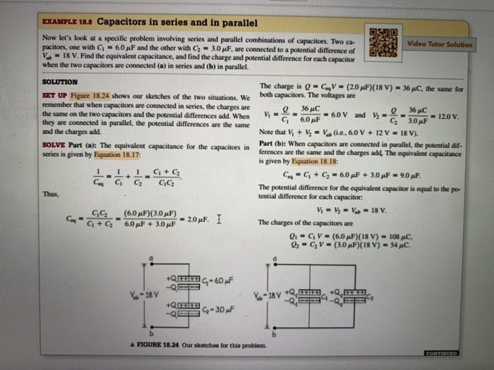 Solved EXAMPLE 18.s Capacitors in series and in parallel Now | Chegg.com