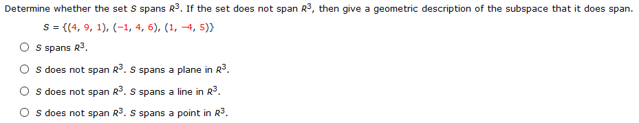 Solved Determine whether the set s spans R3. If the set does | Chegg.com