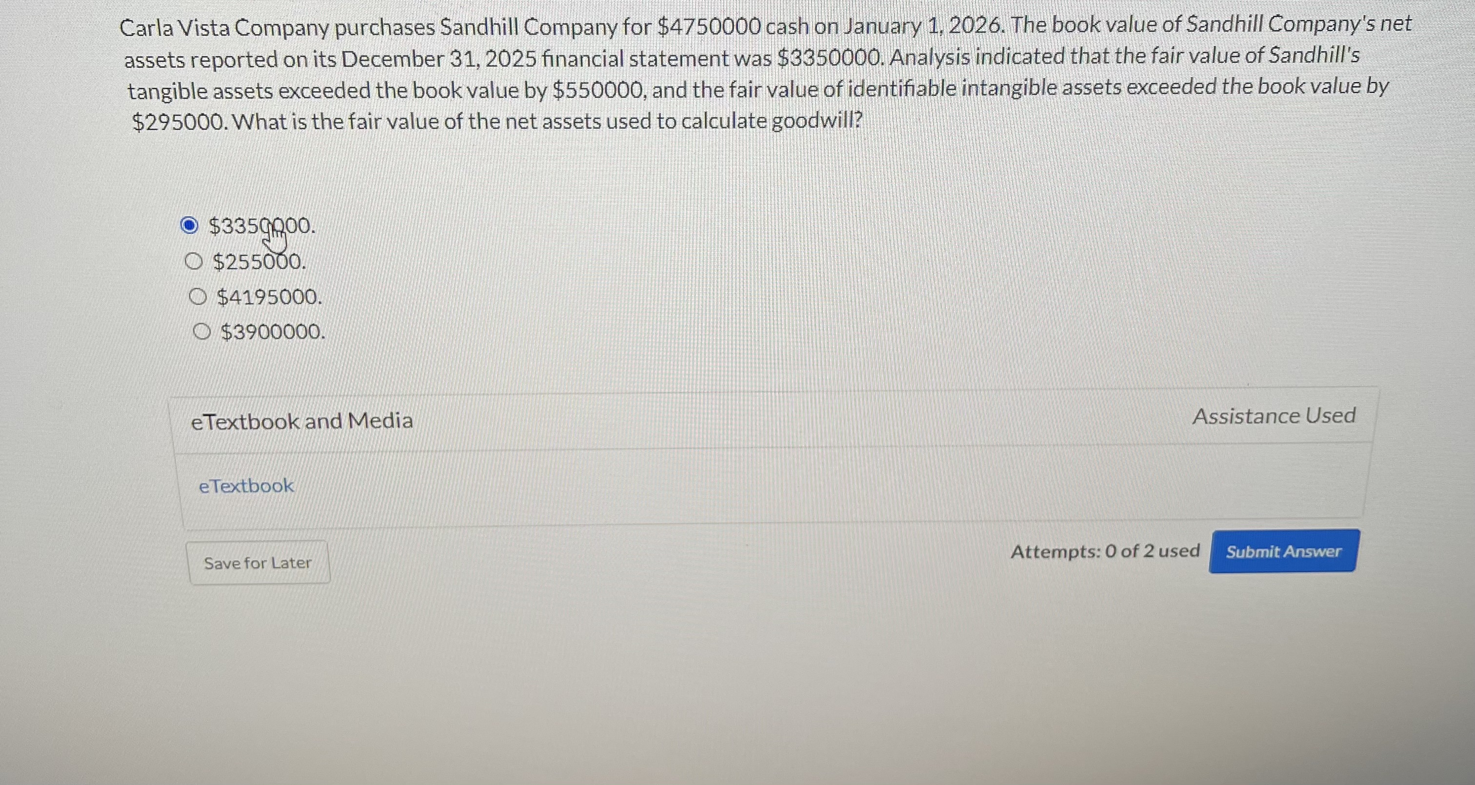 Solved Carla Vista Company purchases Sandhill Company for | Chegg.com