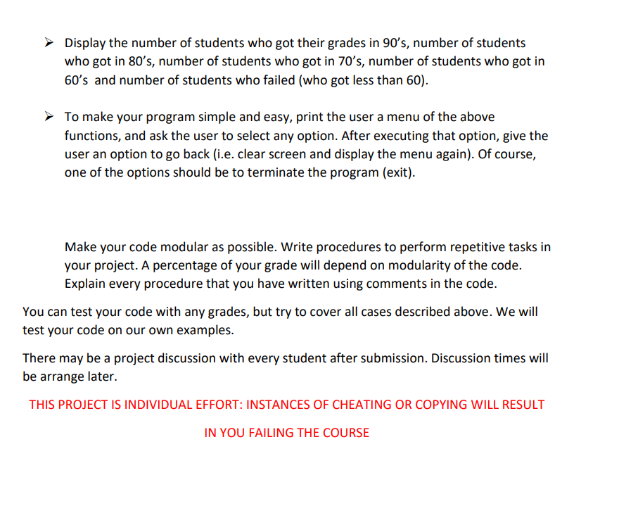 Solved Project Description: Every student individually has | Chegg.com