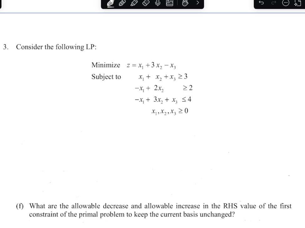 Solved Consider the following LP:Minimize z=x1+3x2-x3Subject | Chegg.com