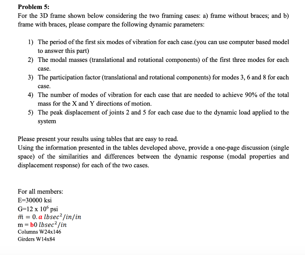 Problem 5: For the 3D frame shown below considering | Chegg.com