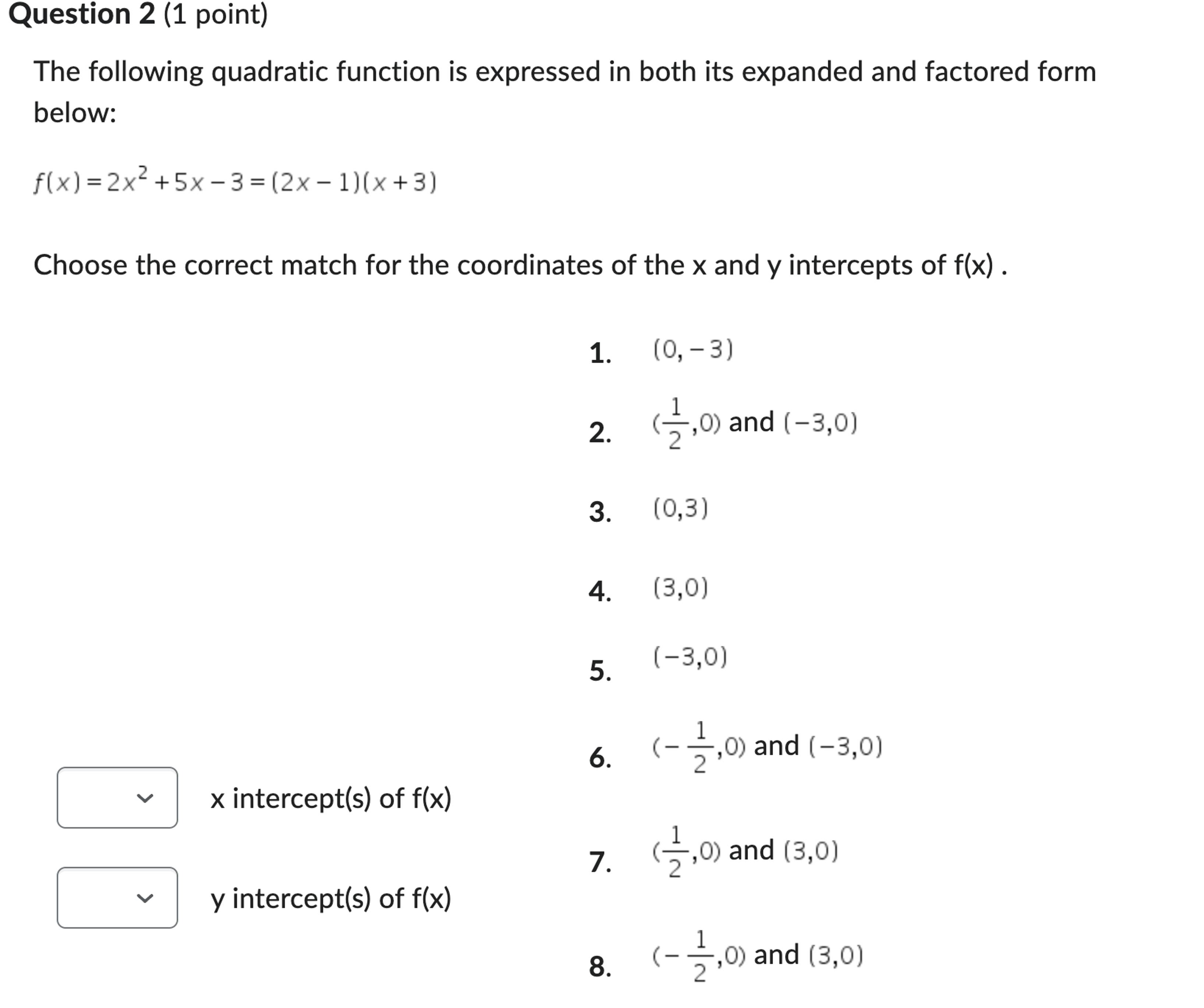 Solved Question 2 (1 ﻿point)The following quadratic function | Chegg.com