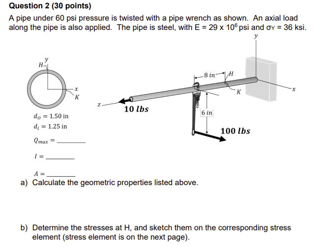 Solved Question 2 (30 points) A pipe under 60 psi pressure | Chegg.com