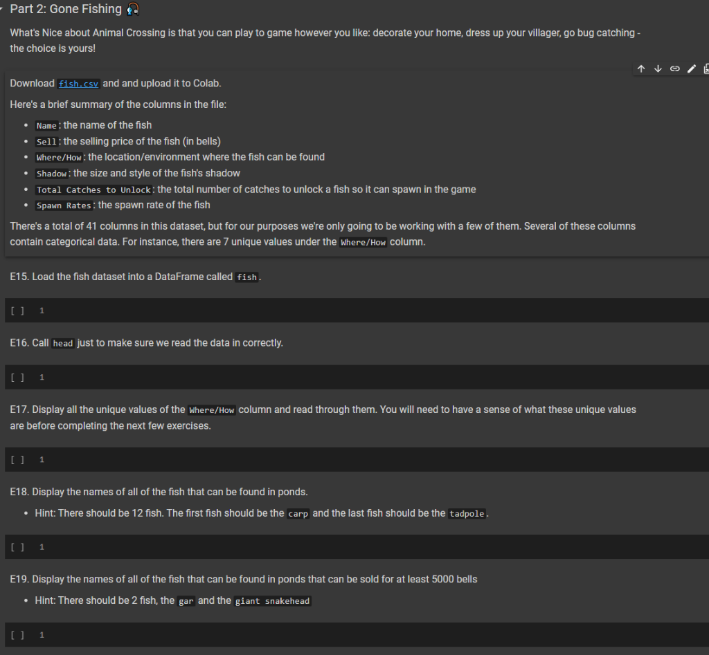 Solved - Part 2: Gone Fishing What's Nice about Animal | Chegg.com