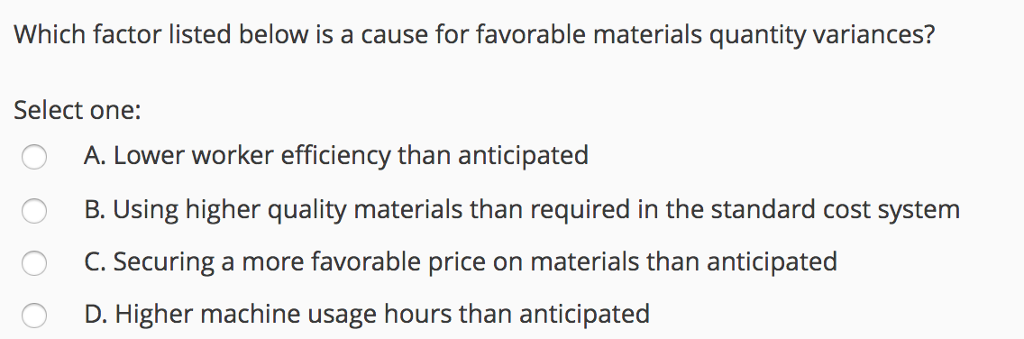 Solved Which factor listed below is a cause for favorable | Chegg.com