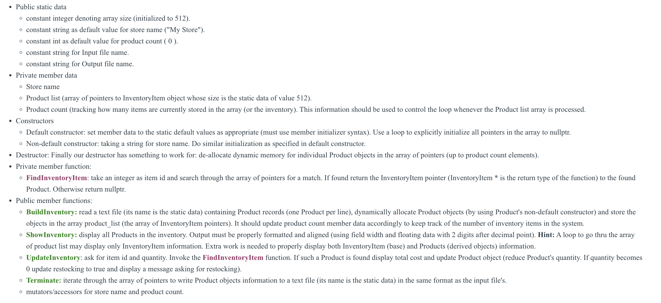 Solved Program Specifications Develop an inventory | Chegg.com