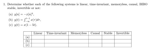 Solved 1. Determine whether each of the following systems is | Chegg.com