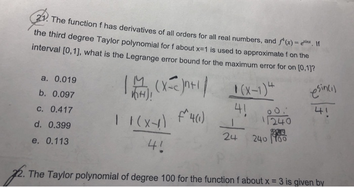Solved The function f has derivatives of all orders for all | Chegg.com