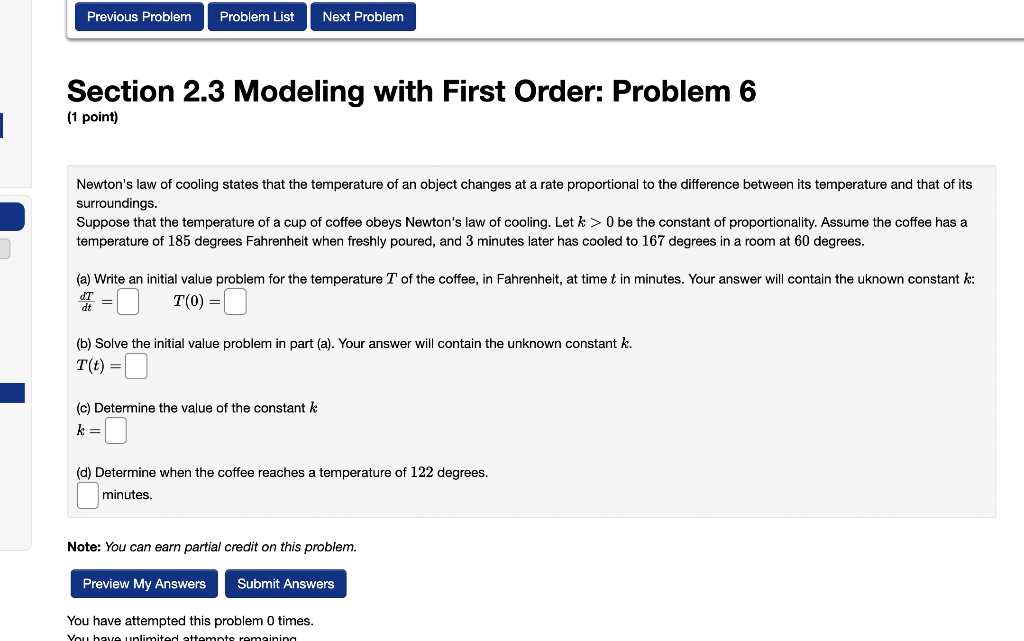 Solved Section 2.3 Modeling with First Order: Problem 6 (1 | Chegg.com