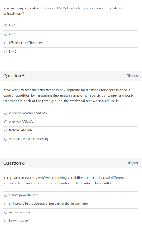 Solved In a one-way, repeated-measures ANOVA, which equation | Chegg.com