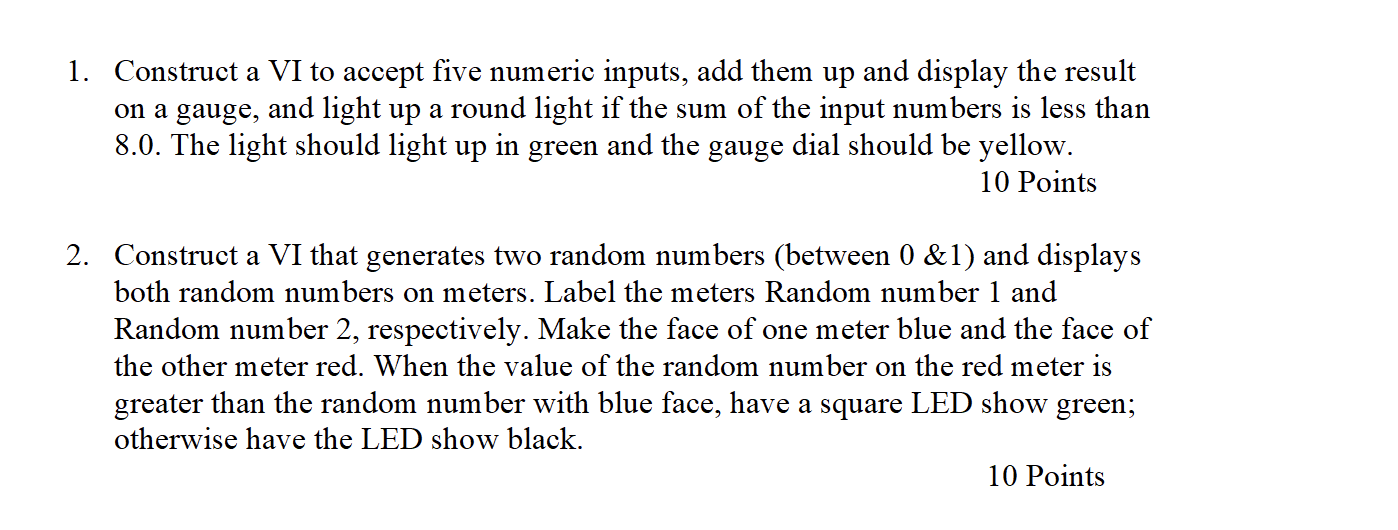 Solved 1. Construct a VI to accept five numeric inputs, add | Chegg.com
