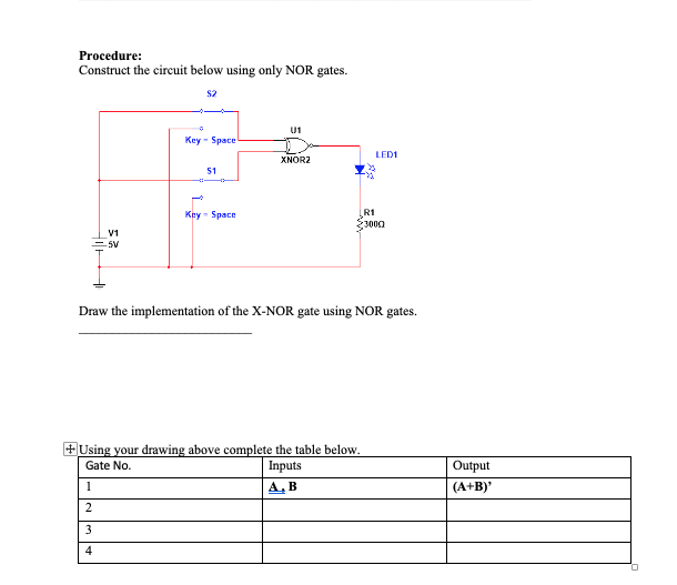 Solved Procedure: Construct the circuit below using only NOR | Chegg.com