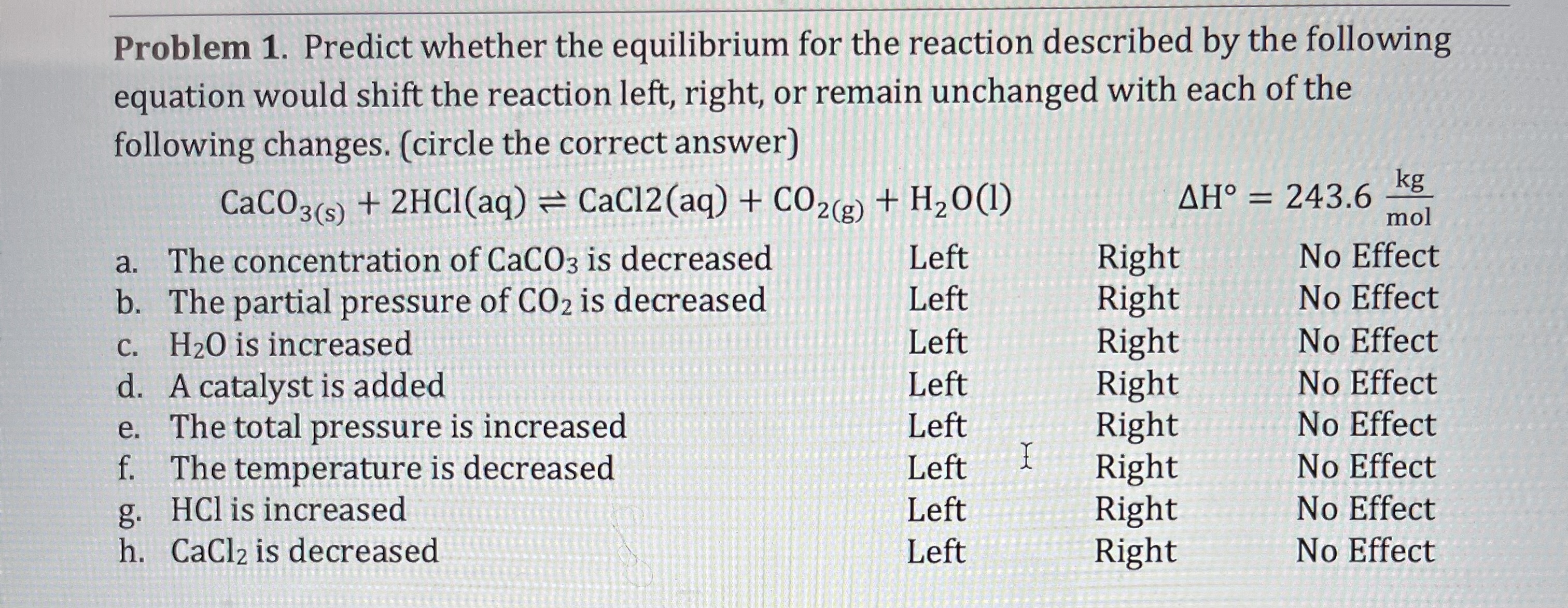 Problem 1. Predict whether the equilibrium for the | Chegg.com