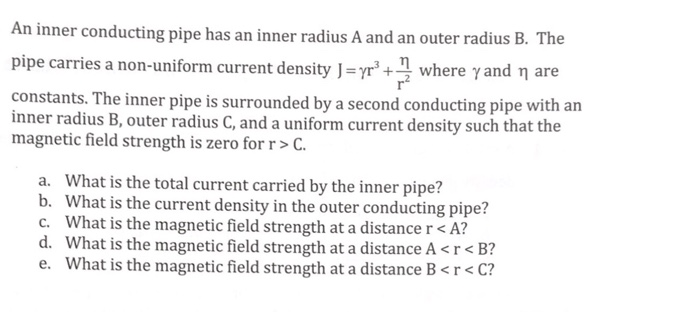 Solved An inner conducting pipe has an inner radius A and an | Chegg.com