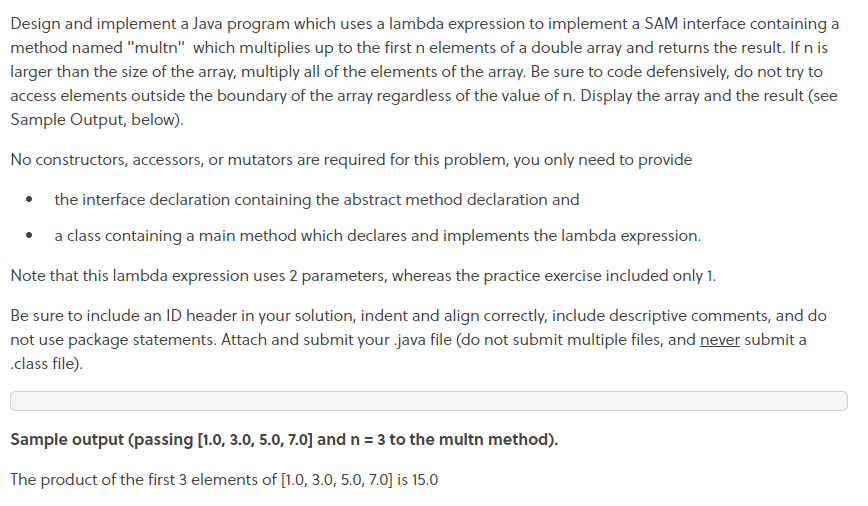 Solved Design and implement a Java program which uses a | Chegg.com