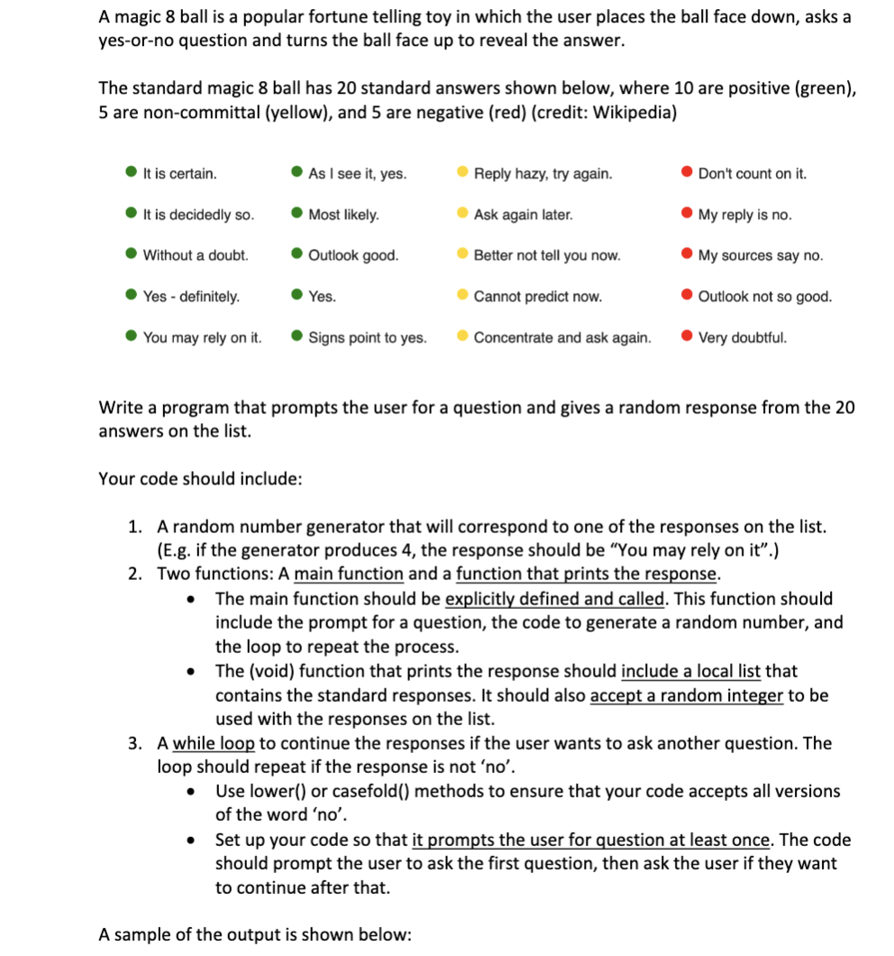 Solved A magic 8 ball is a popular fortune telling toy in | Chegg.com