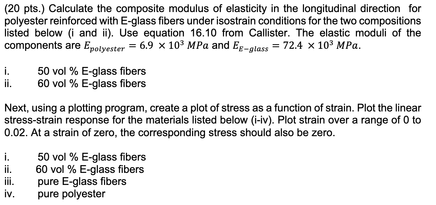 (20 pts.) Calculate the composite modulus of | Chegg.com