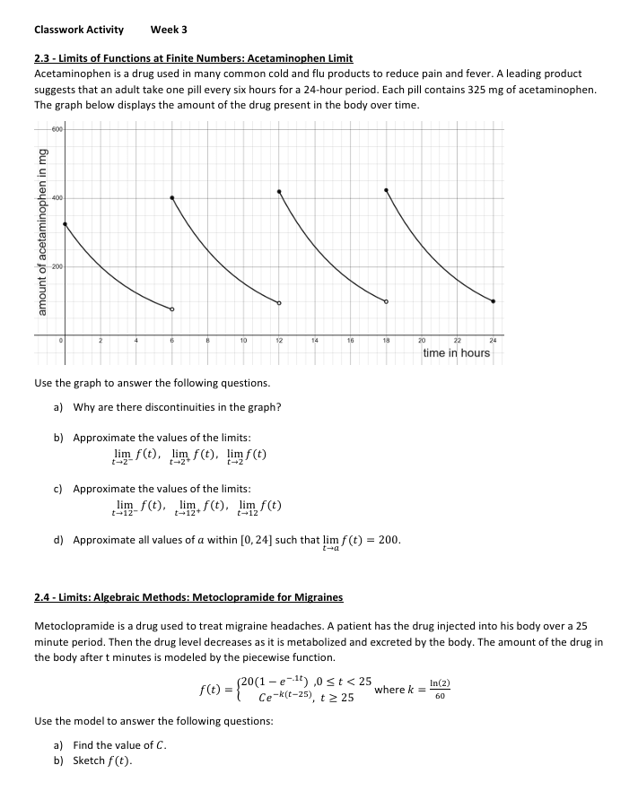 Solved Classwork ActivityWeek 32.3 - ﻿Limits of Functions at | Chegg.com