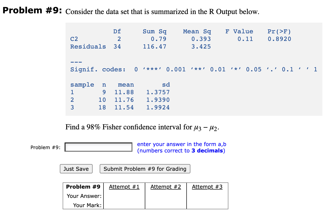 Solved Problem \#9: Consider the data set that is summarized | Chegg.com