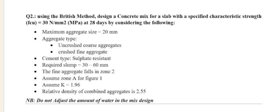 Solved Q2.: using the British Method, design a Concrete mix | Chegg.com