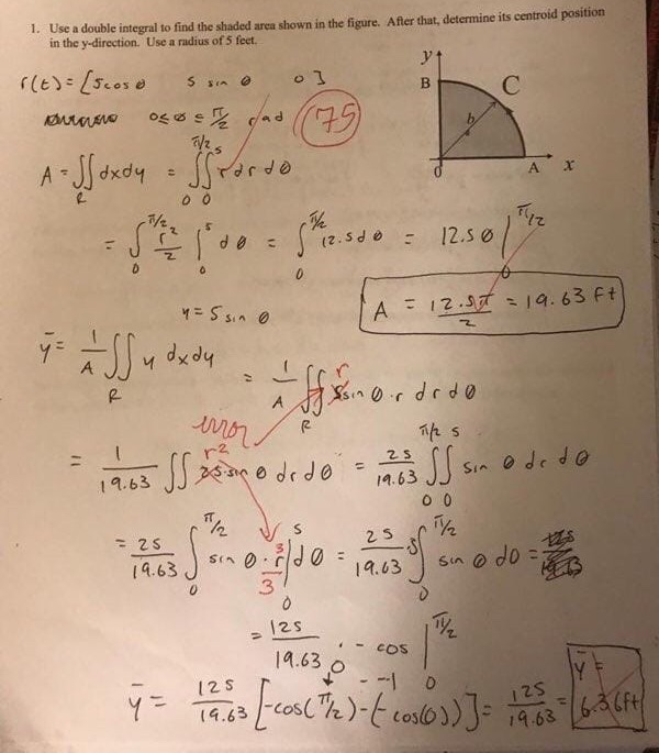 Solved 1. Use a double integral to find the shaded are shown | Chegg.com
