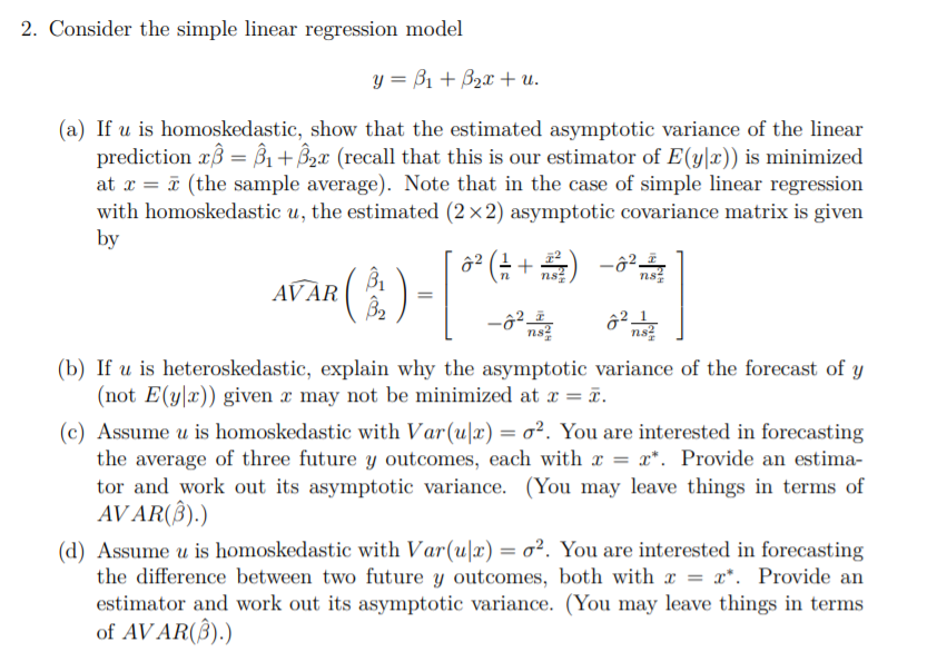 Solved 2. Consider the simple linear regression model y = B1 | Chegg.com
