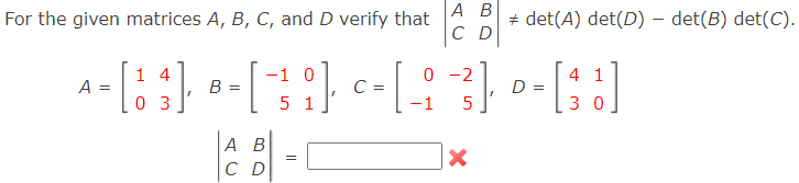 Solved For the given matrices A,B,C, and D verify that | Chegg.com