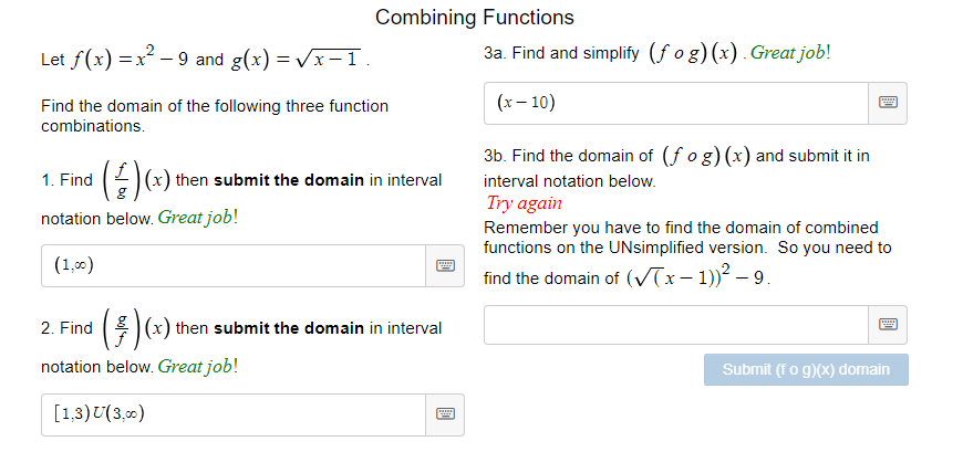 Solved Combining Functions Let f(x)=x2−9 and g(x)=x−1. 3a. | Chegg.com