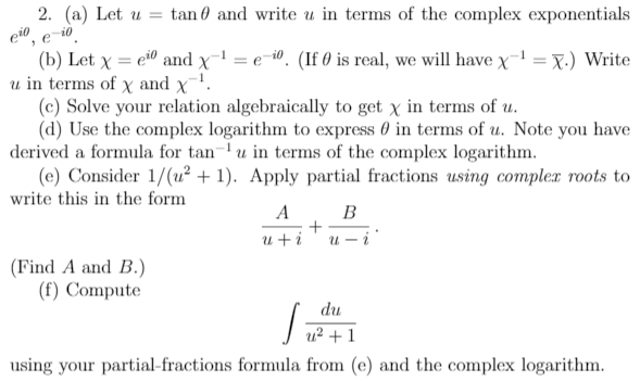 Solved 2. (a) Let u = tan 0 and write u in terms of the | Chegg.com