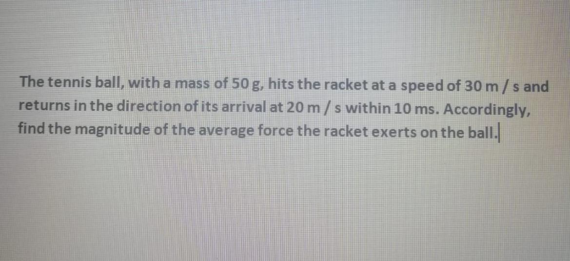 Solved The tennis ball, with a mass of 50 g, hits the racket | Chegg.com