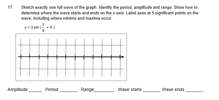 Solved 17. Sketch exactly one full wave of the graph. | Chegg.com