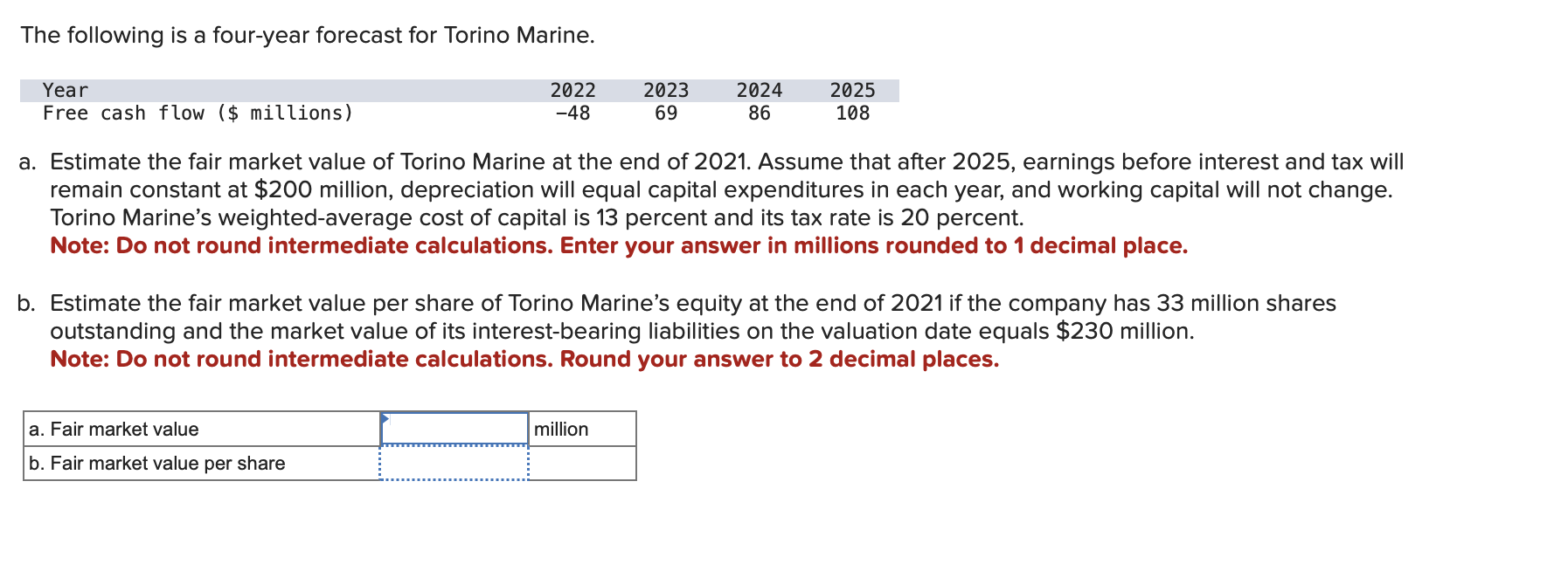 Solved The following is a four-year forecast for Torino | Chegg.com