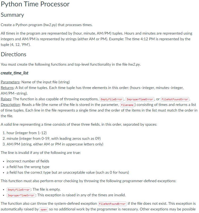 Solved Python Time Processor Summary Create a Python program | Chegg.com