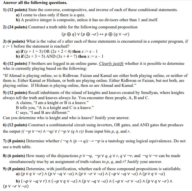 Solved Answer all the following questions. 1) (12 points) | Chegg.com
