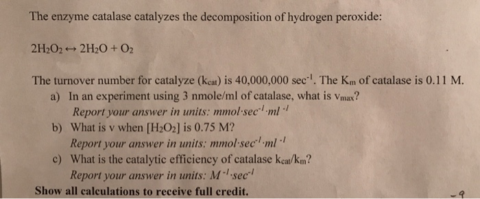 Solved The enzyme catalase catalyzes the decomposition of | Chegg.com