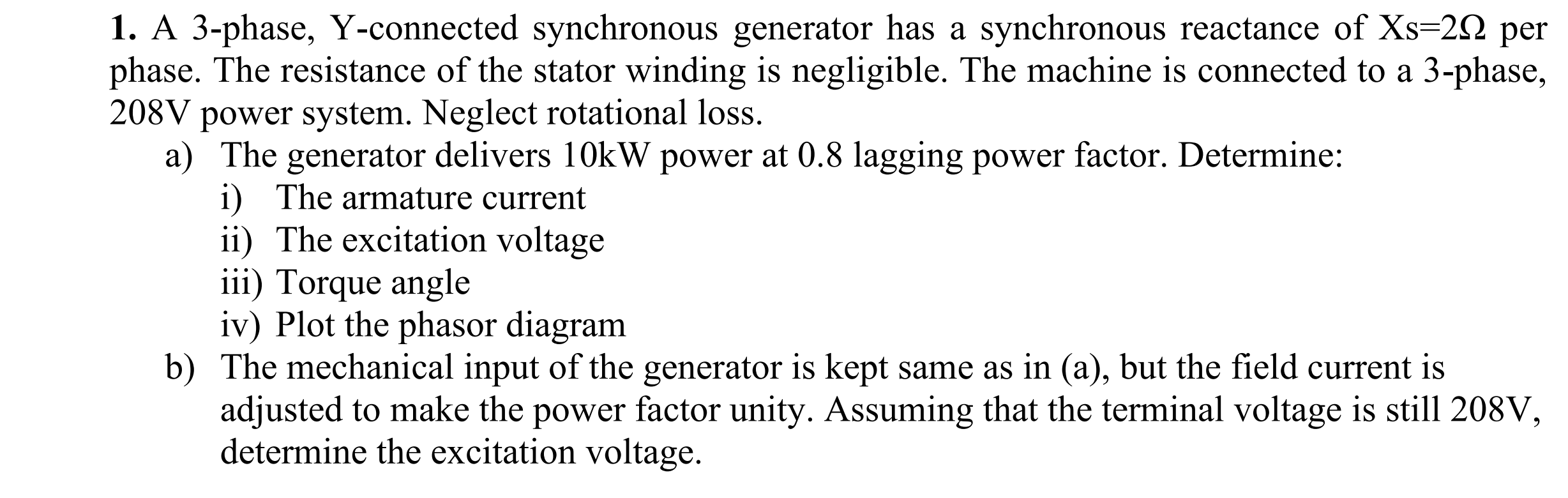 Solved 1. A 3-phase, Y-connected synchronous generator has | Chegg.com