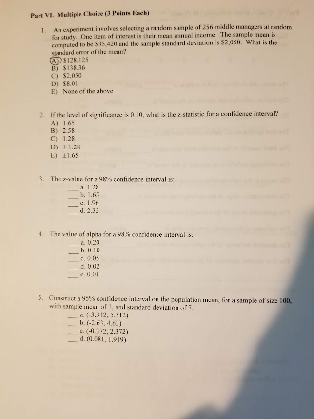 Solved Part Vi Multiple Choice 3 Points Each An 