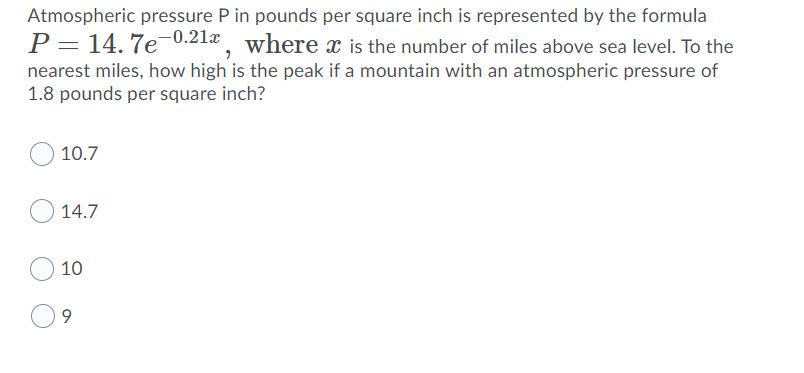 Solved Atmospheric pressure P in pounds per square inch is | Chegg.com