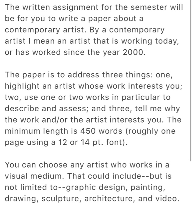 Solved The written assignment for the semester will be for | Chegg.com