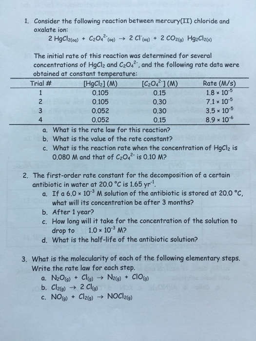 Solved 1. Consider the following reaction between | Chegg.com