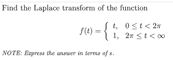 Solved Find the Laplace transform of the function | Chegg.com