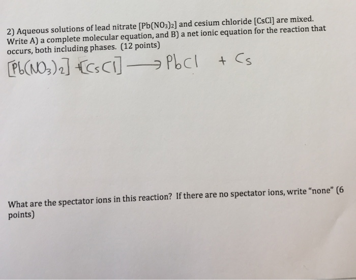Solved Aqueous solutions of lead nitrate [Pb (NO_3)_2] and | Chegg.com