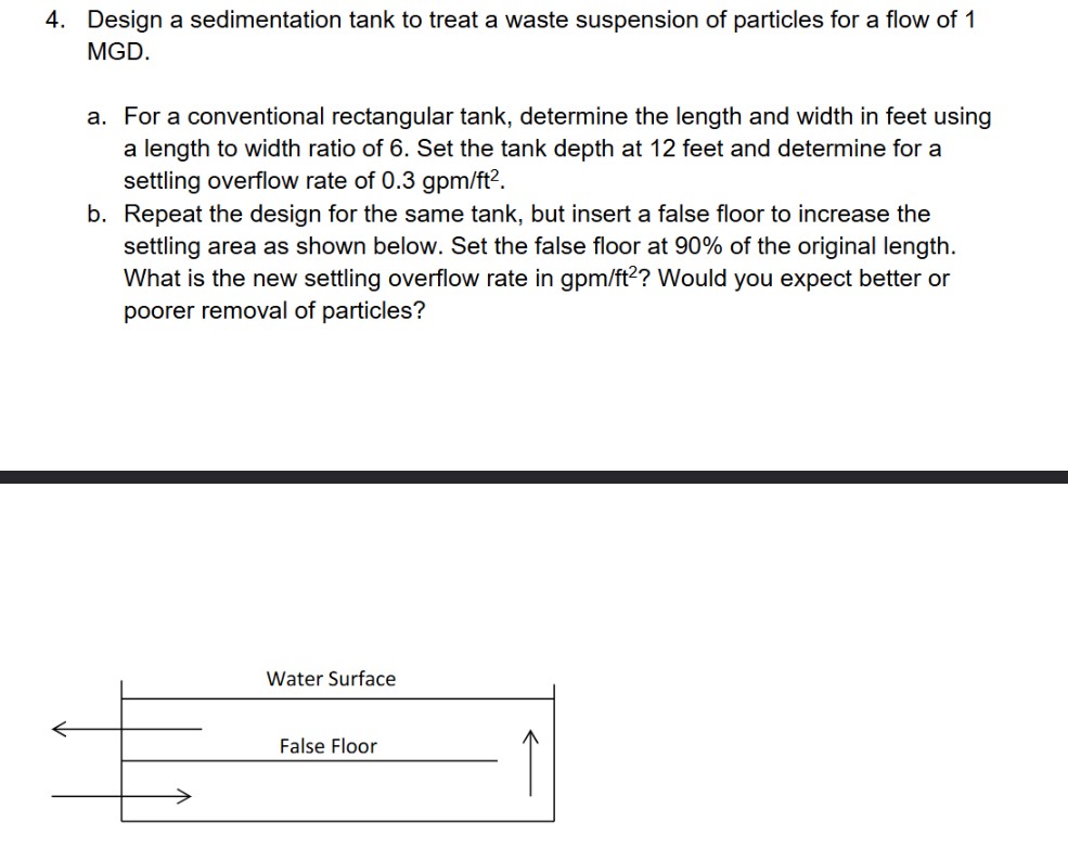 Solved 4. ﻿Design a sedimentation tank to treat a waste | Chegg.com