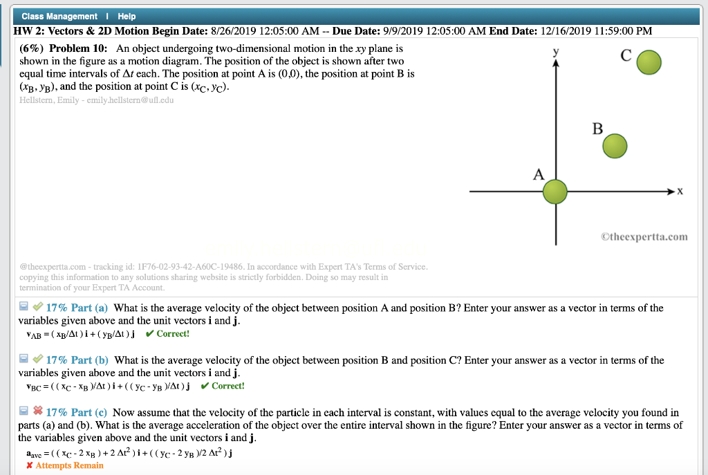 Solved: Class Management | Help HW 2: Vectors & 2D Motion ... | Chegg.com