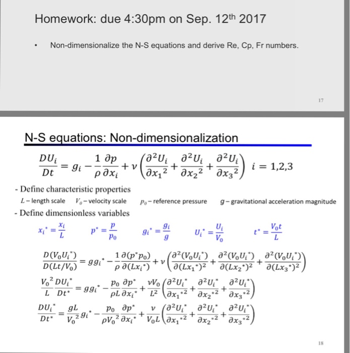 Solved Non-dimensionalize the N-S equations and derive Re, | Chegg.com